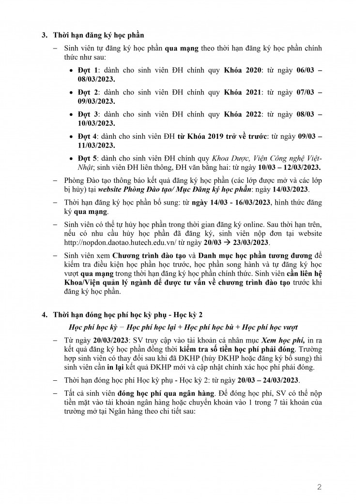 TB VỀ VIỆC ĐĂNG KÝ HỌC PHẦN ĐÓNG HỌC PHÍ HỌC KỲ PHỤ - HK2 - NH 2022-2023 - VIỆN VĂN HOÁ - NGHỆ ...